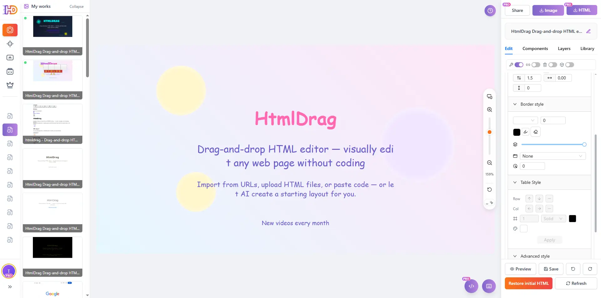 HtmlDrag - Freeform Drag & Drop HTML Editor