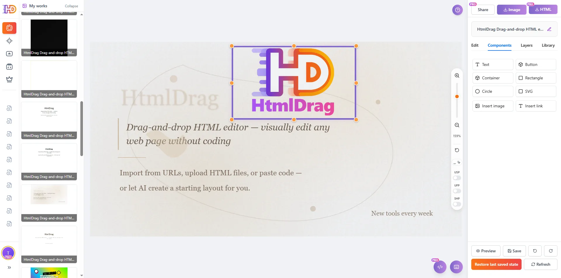 HtmlDrag - Freeform Drag & Drop HTML Editor